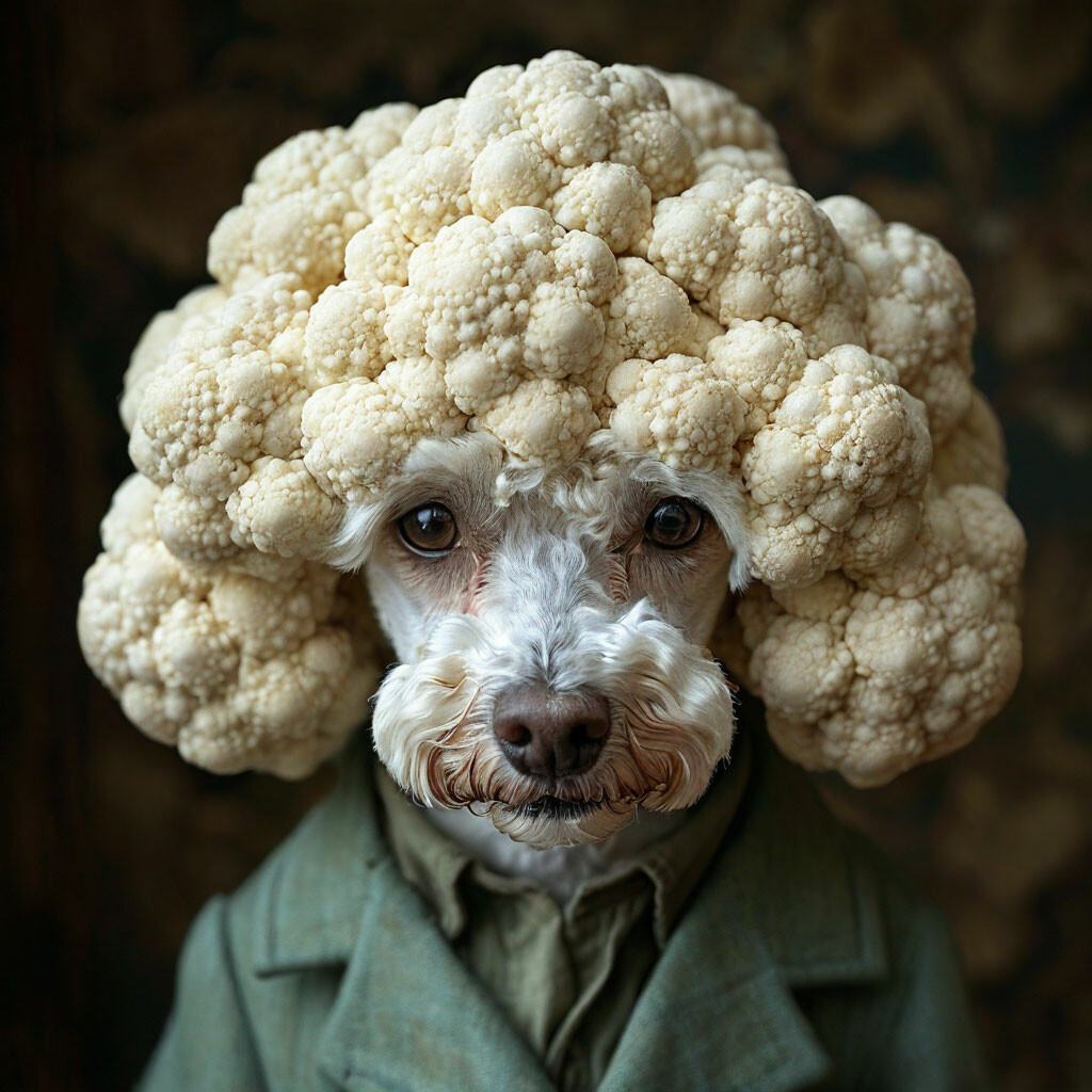 "Cauliflower poodle head" — image created in Shedevrum