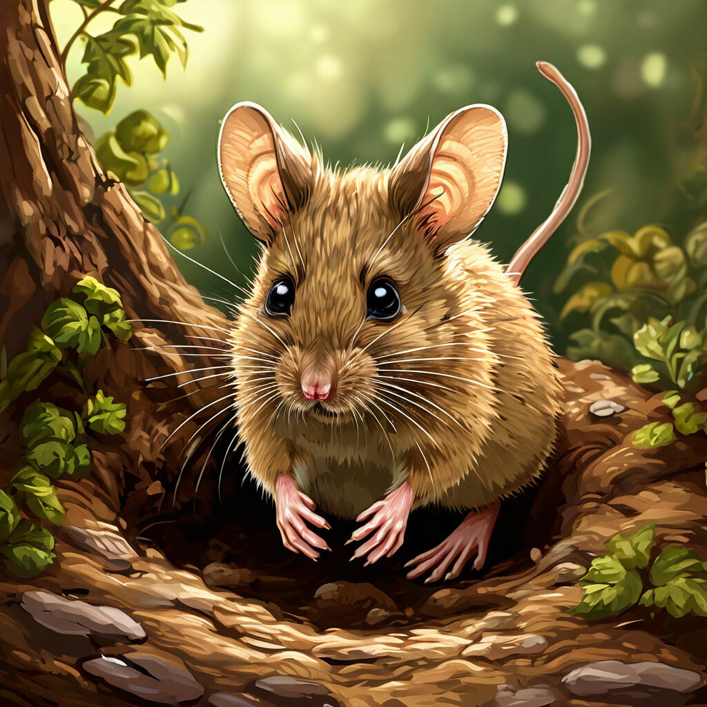 "The field mouse quickly scuttled into its burrow. Cartoon character ...
