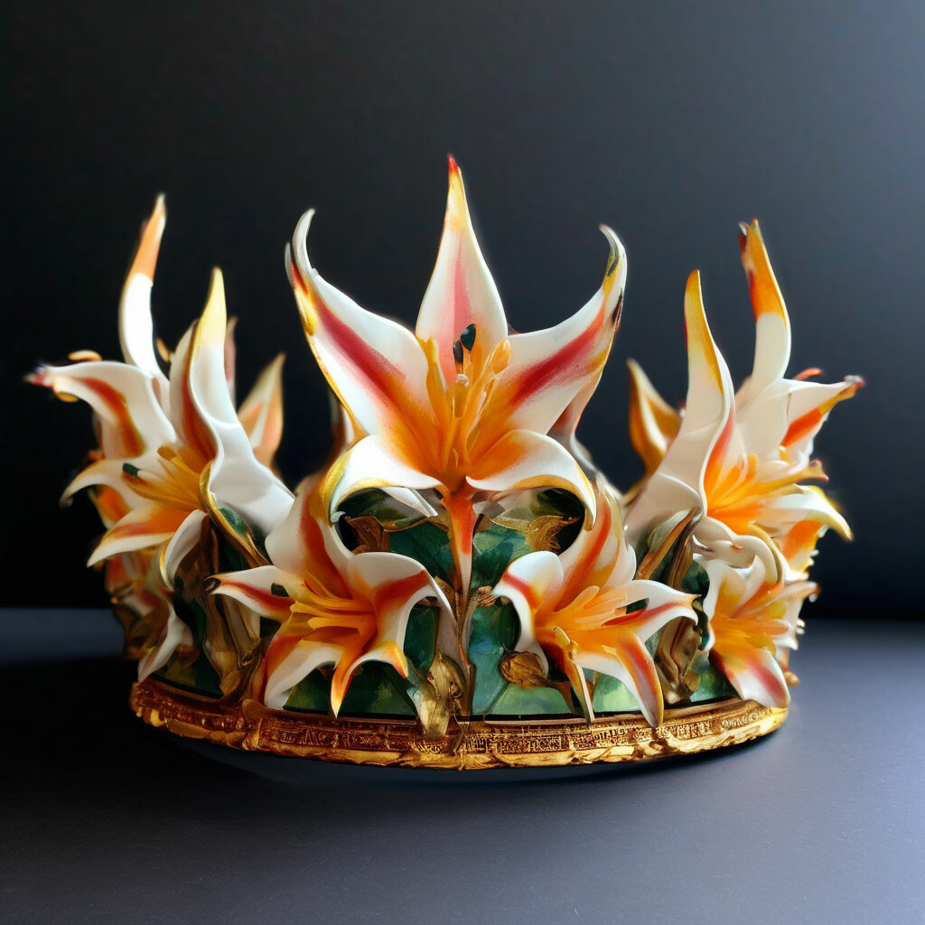"Crown with lilies, in the style of Ivan Chuikov" — image created in ...