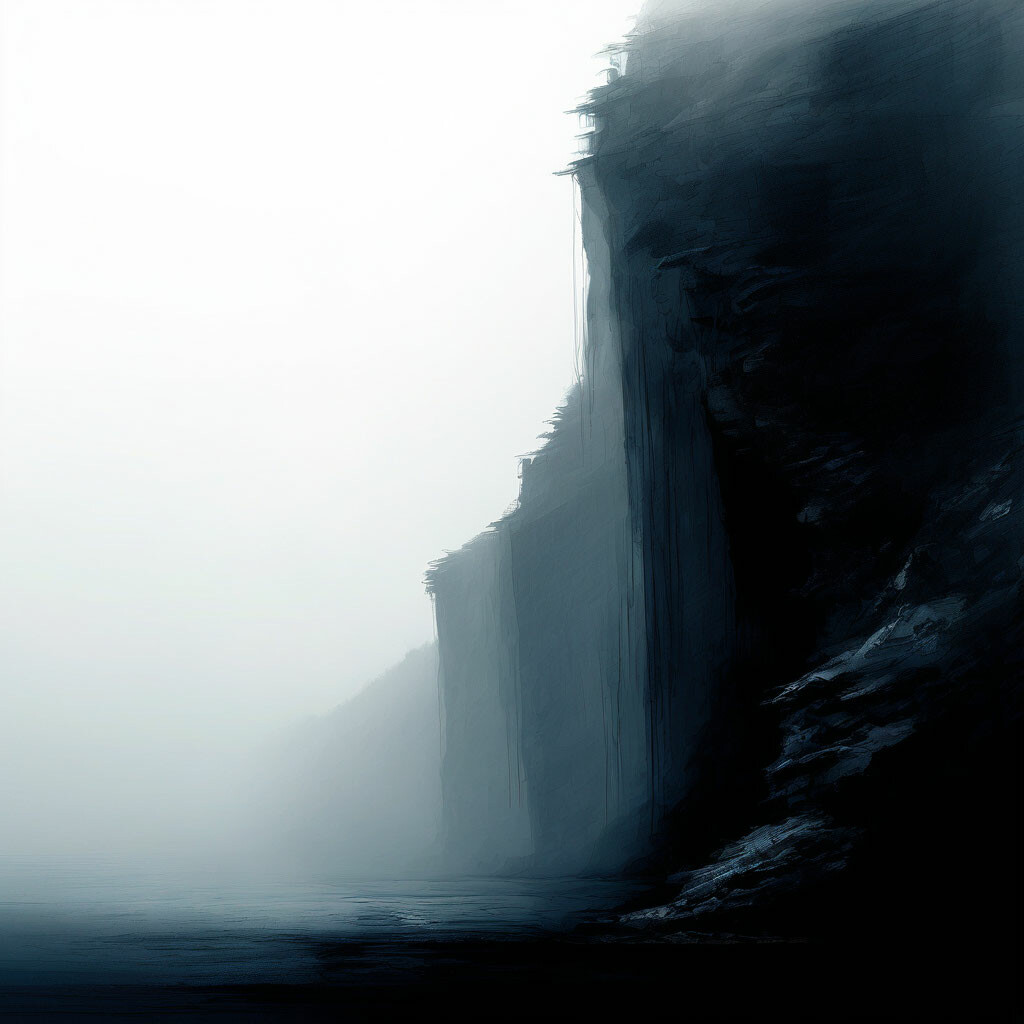"Eerie fog over a cliff, aesthetics of…" — image created in Shedevrum