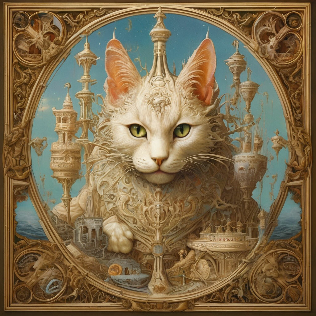 "Johfra Bosschart, zodiac symbols, cat, surrealism" — image created in ...