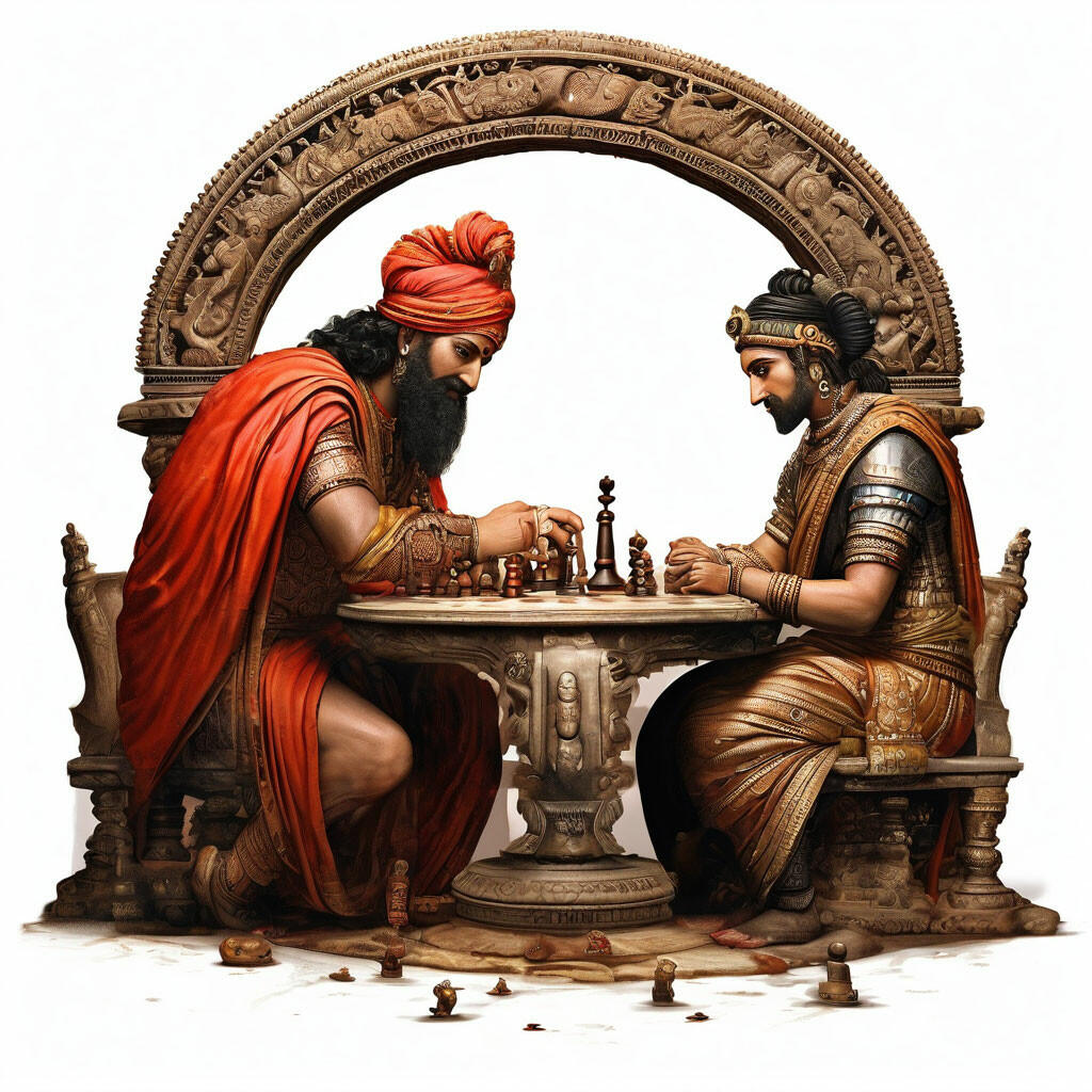 "India 5th century BC, ruler playing chess with the inventor of the ...