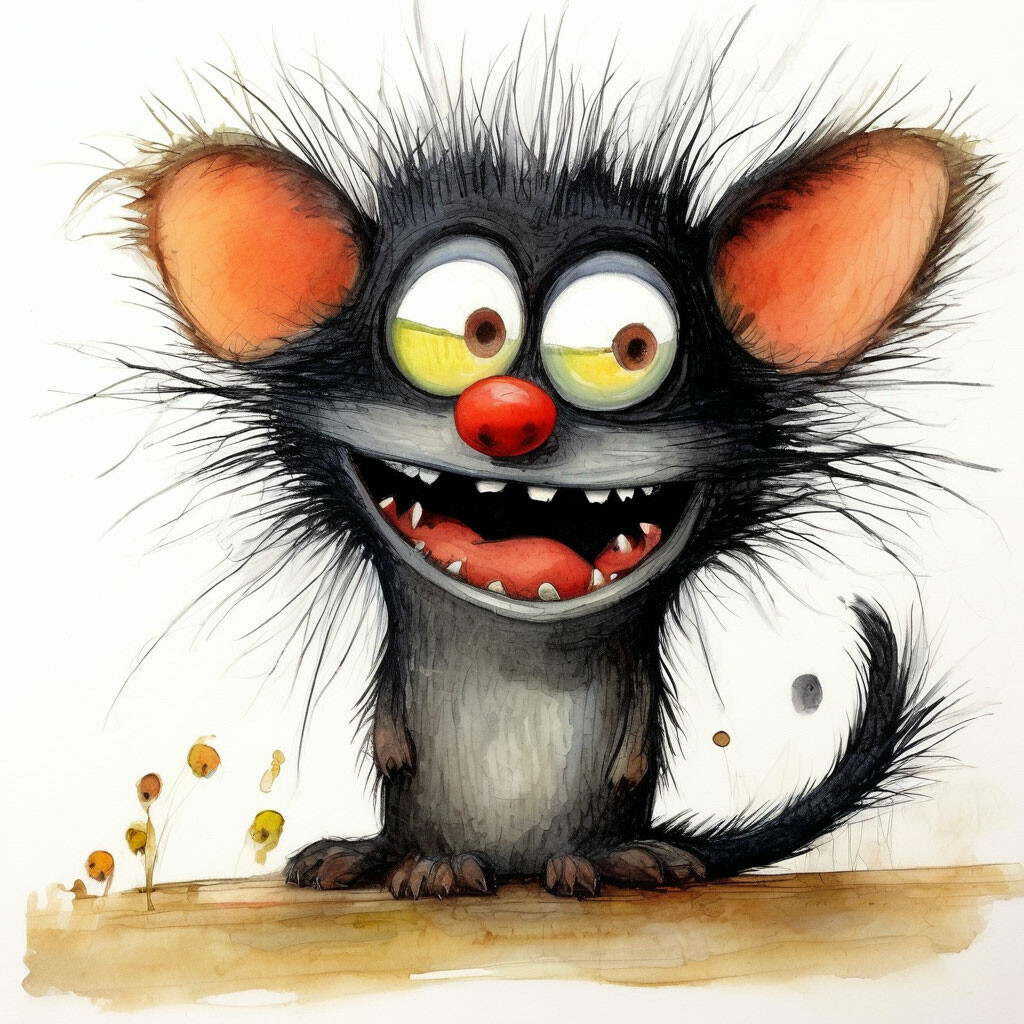 "Chuchundra, cartoon drawing, children's book illustration, pencil and ...