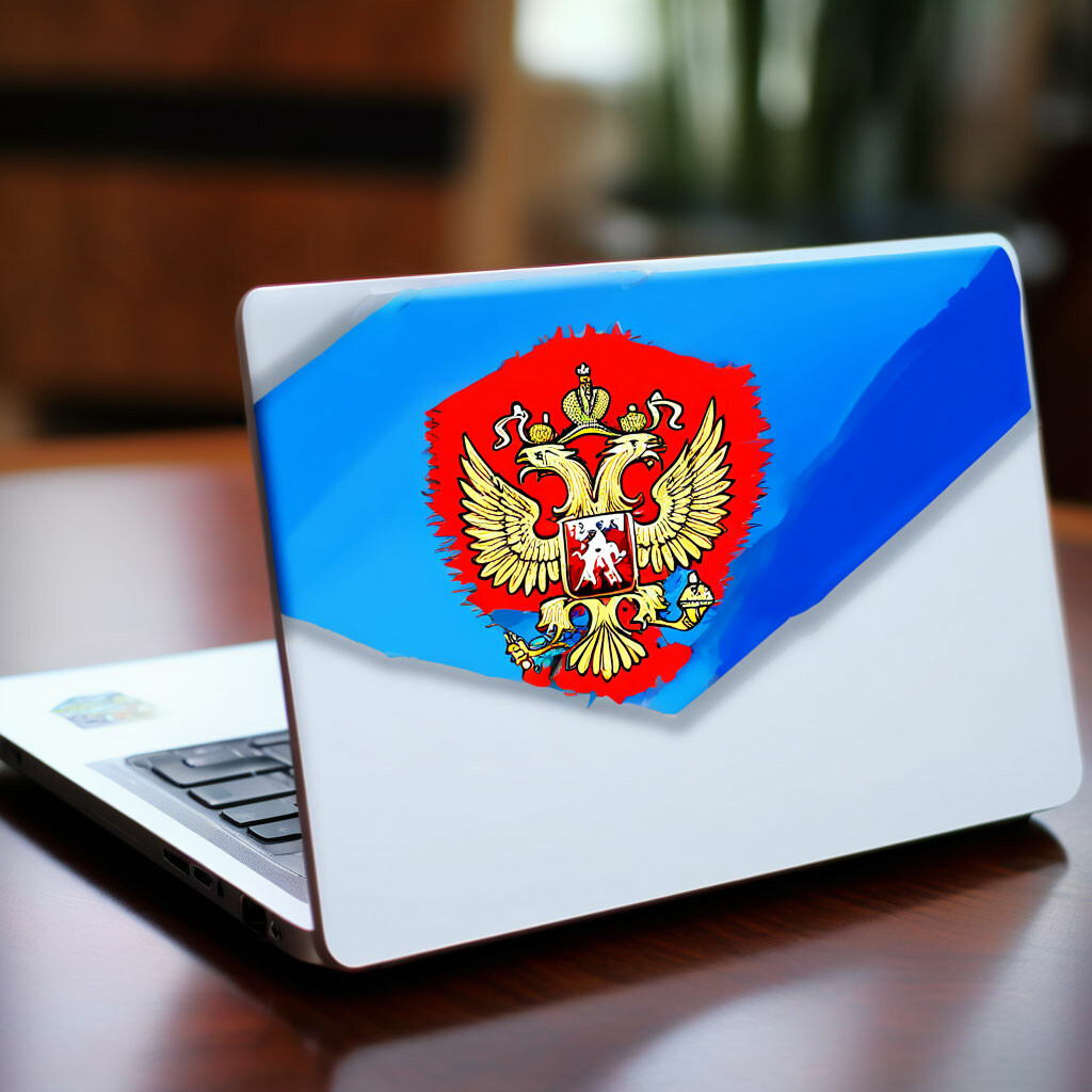 "Laptop with the Russian tricolor logo…" — image created in Shedevrum