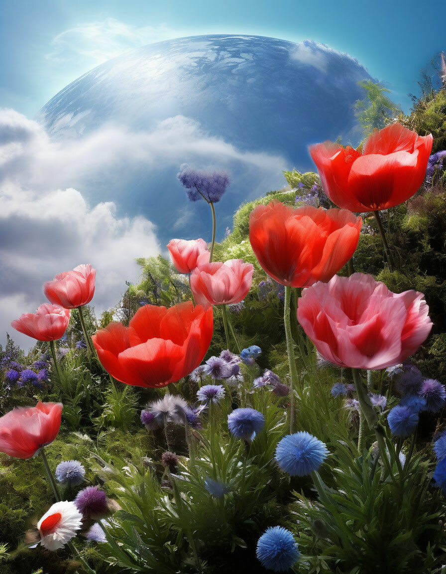 "Poppy moss needles ageratum anemones …" — image created in Shedevrum