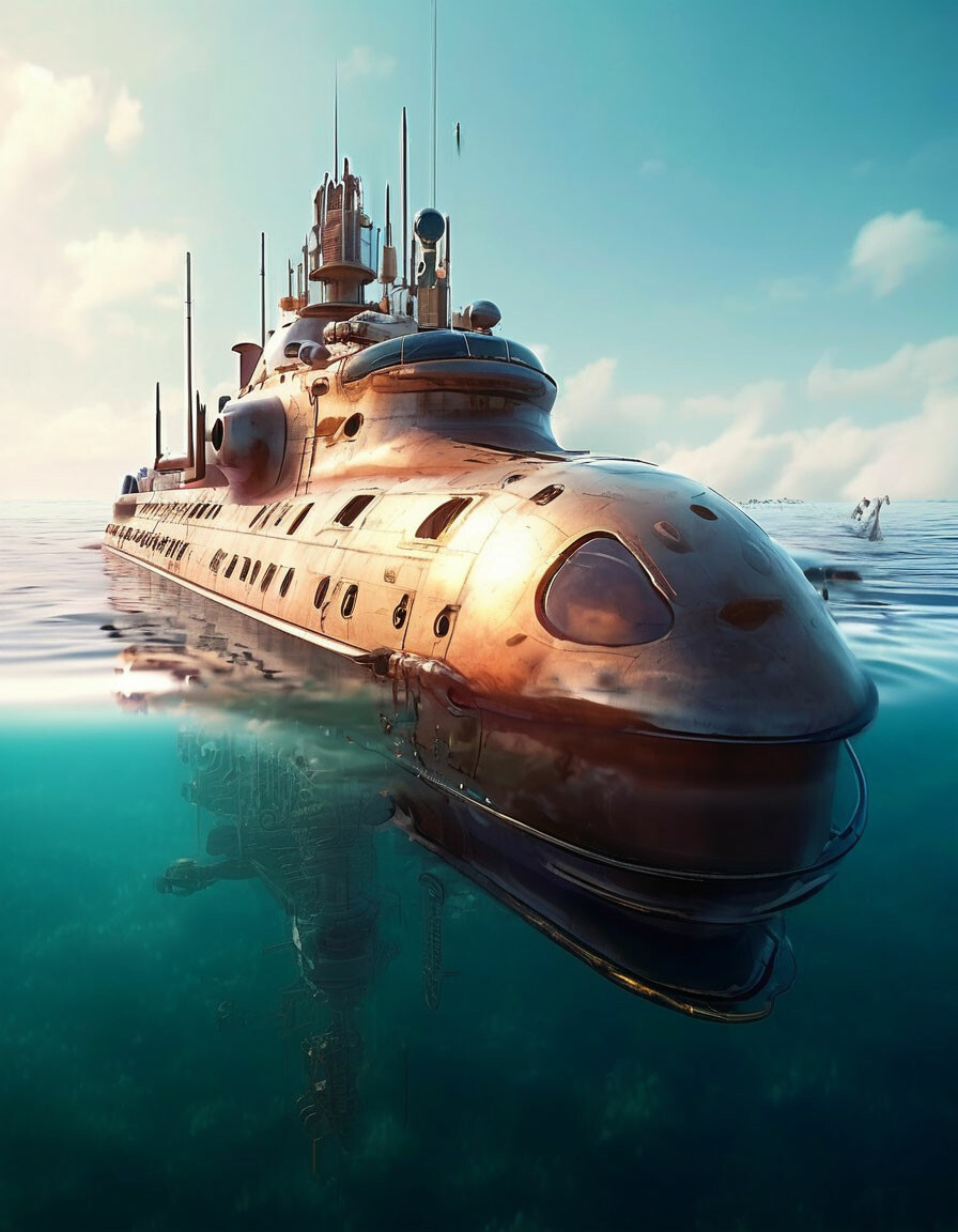 "Retro futurism, submarine, fantasy, hyperdetalization, ultra-realistic ...