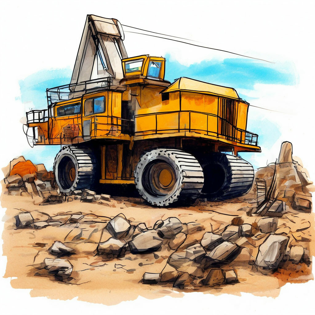 "Children's drawing mining equipment" — image created in Shedevrum