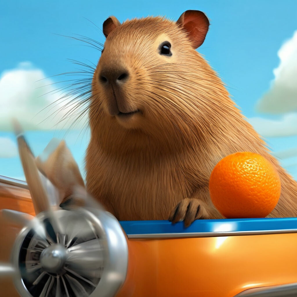 "A capybara on a plane with a …" — image created in Shedevrum