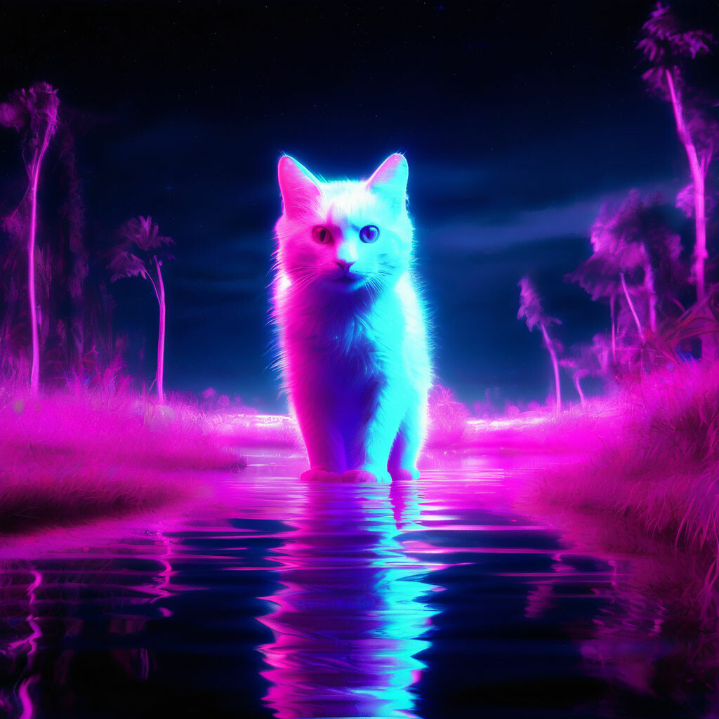 "Neon Miracle 2 A neon cat in a …" — image created in Shedevrum