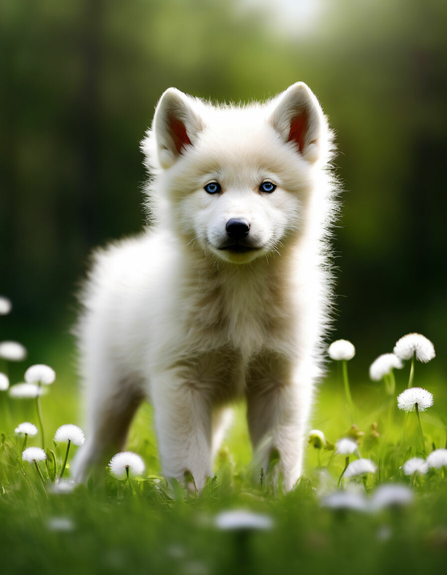 "Lobo peludo blanco de cuerpo entero …" — imagen creada en Shedevrum