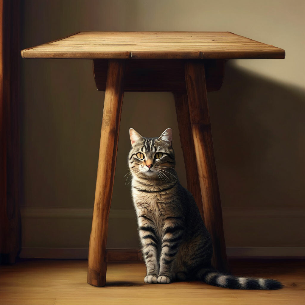"Tall Table under the cat" — image created in Shedevrum