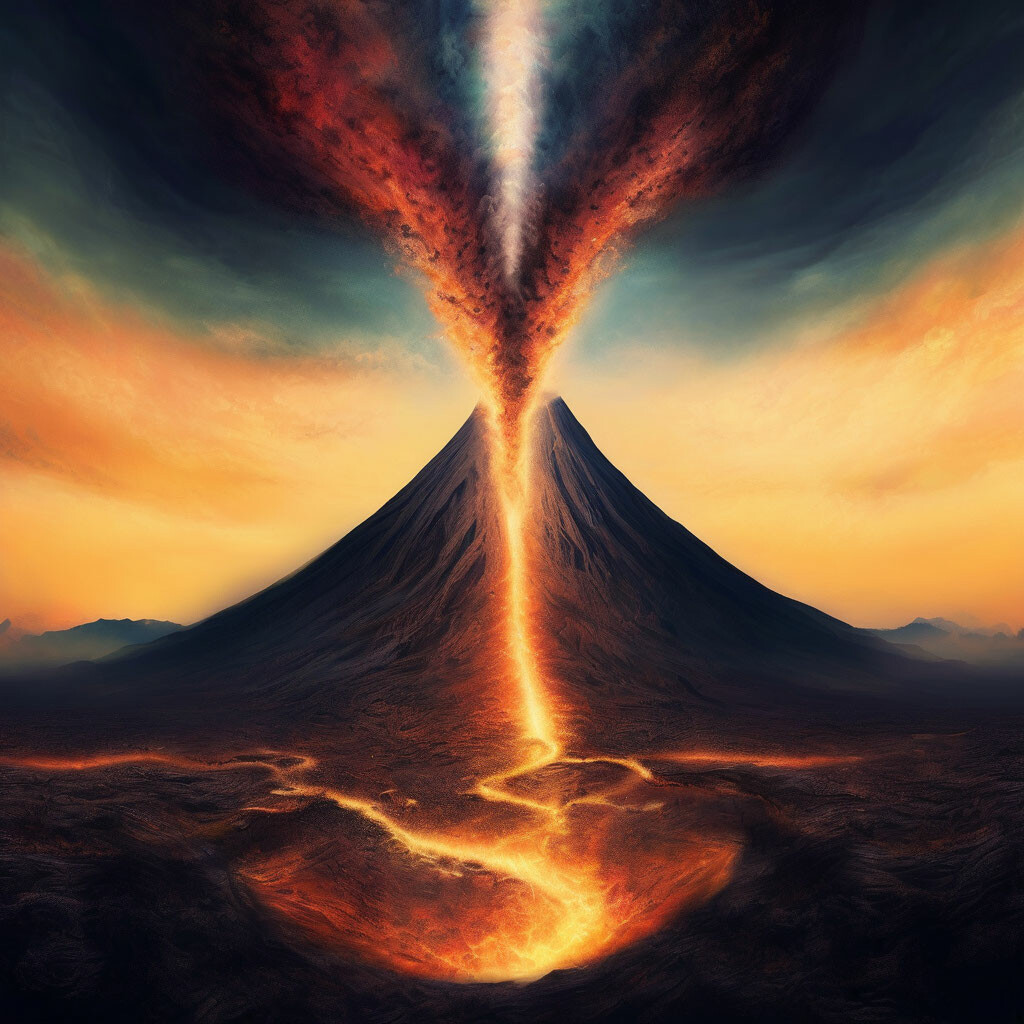 "The eruption of a volcano gives rise …" — image created in Shedevrum