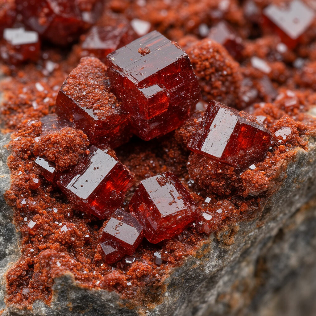 "The mineral contains small red square-tabular, lamellar dipyramidal ...