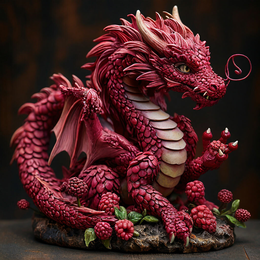 "Raspberry dragon, made of raspberry, figurine, very detailed, 8k ...