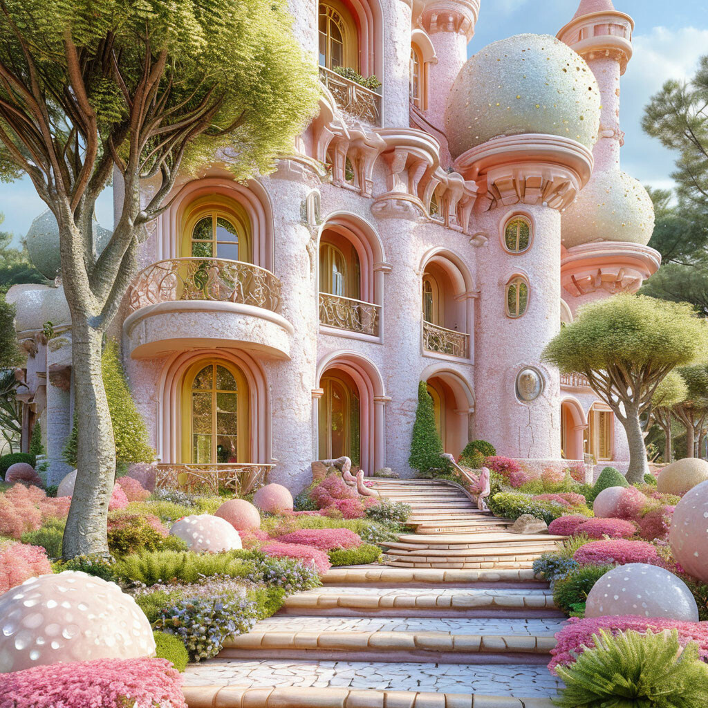 "Macro shot,fabulous multi-storey barbie castle, fluffy garden botany ...