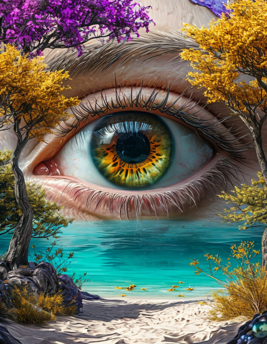 "A strict eye in the eye looks out from behind fluffy trees in the ...
