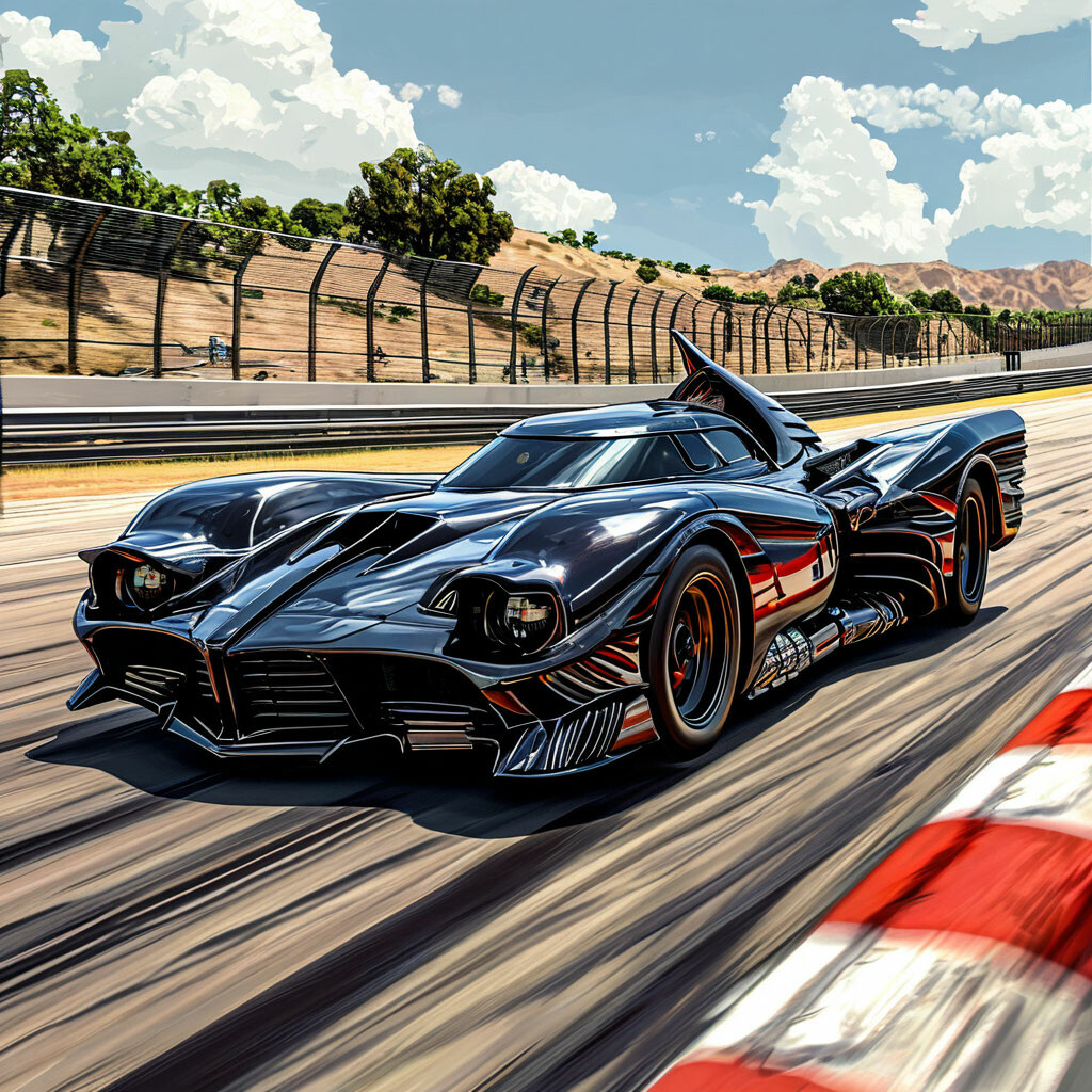 "Brutal armored batmobile the race track Clear day , high detail ...