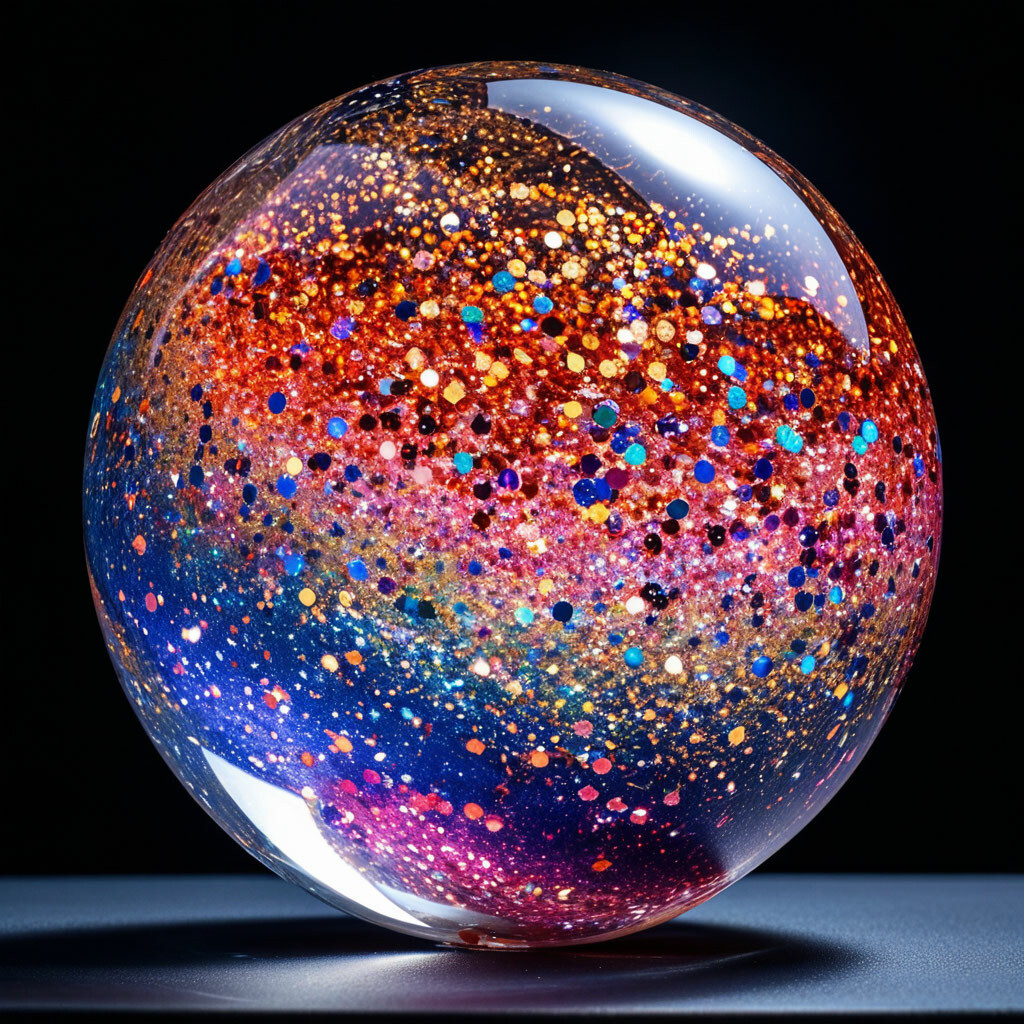"Epoxy resin in the form of a sphere, multicolored glitter inside, full ...