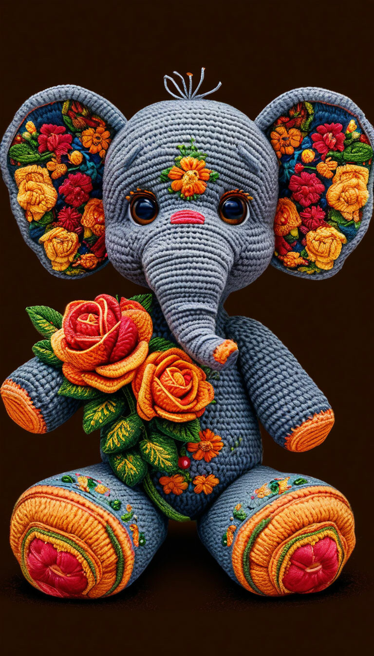 "For everyone soft knitted toy with embroidery an elephant with a ...