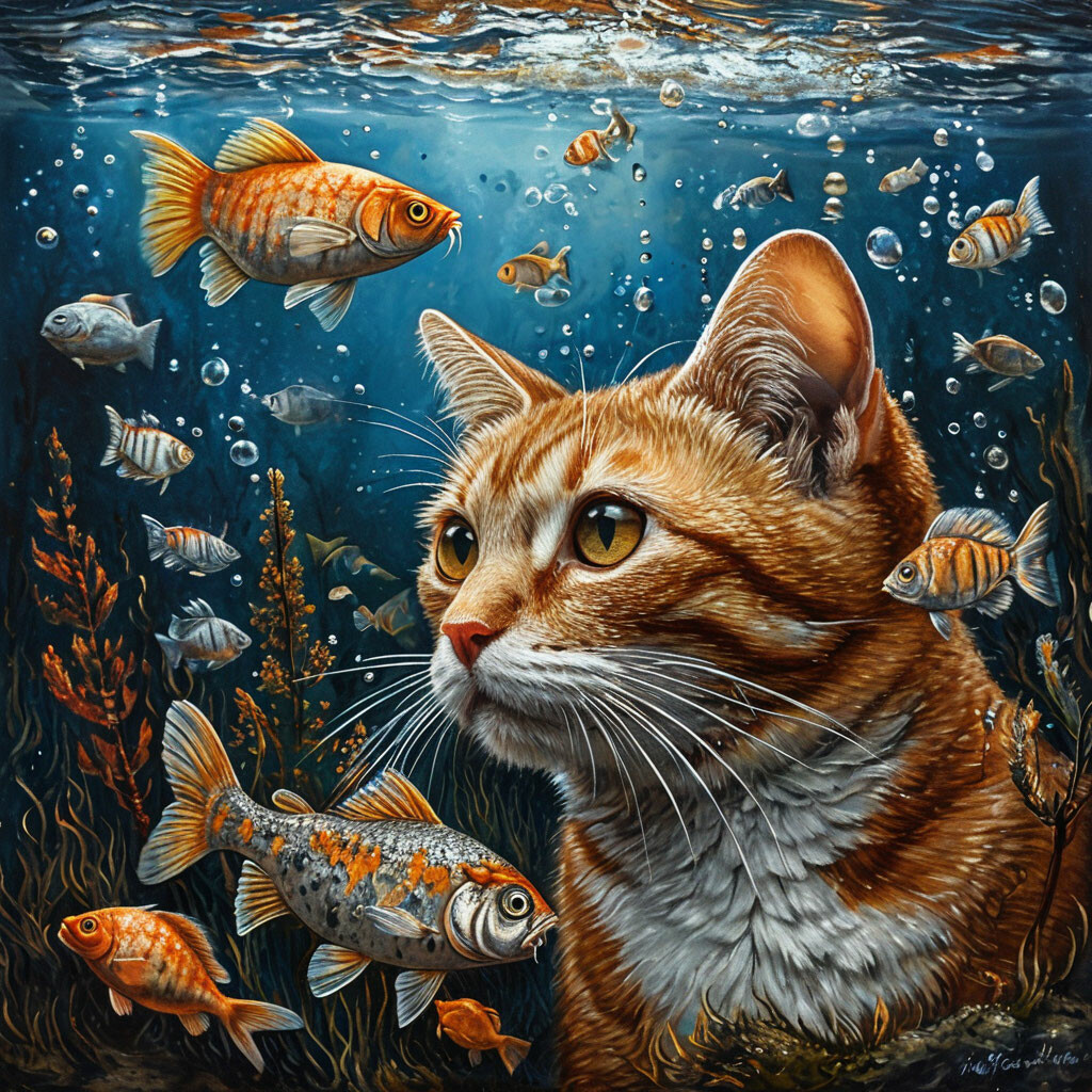 "The cat is a fish" — image created in Shedevrum