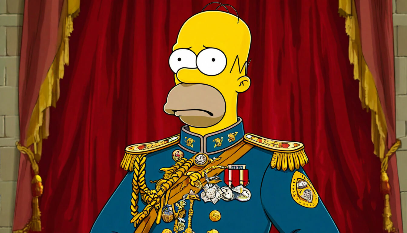 "Homer Simpson in a general's uniform with epaulettes" — image created ...