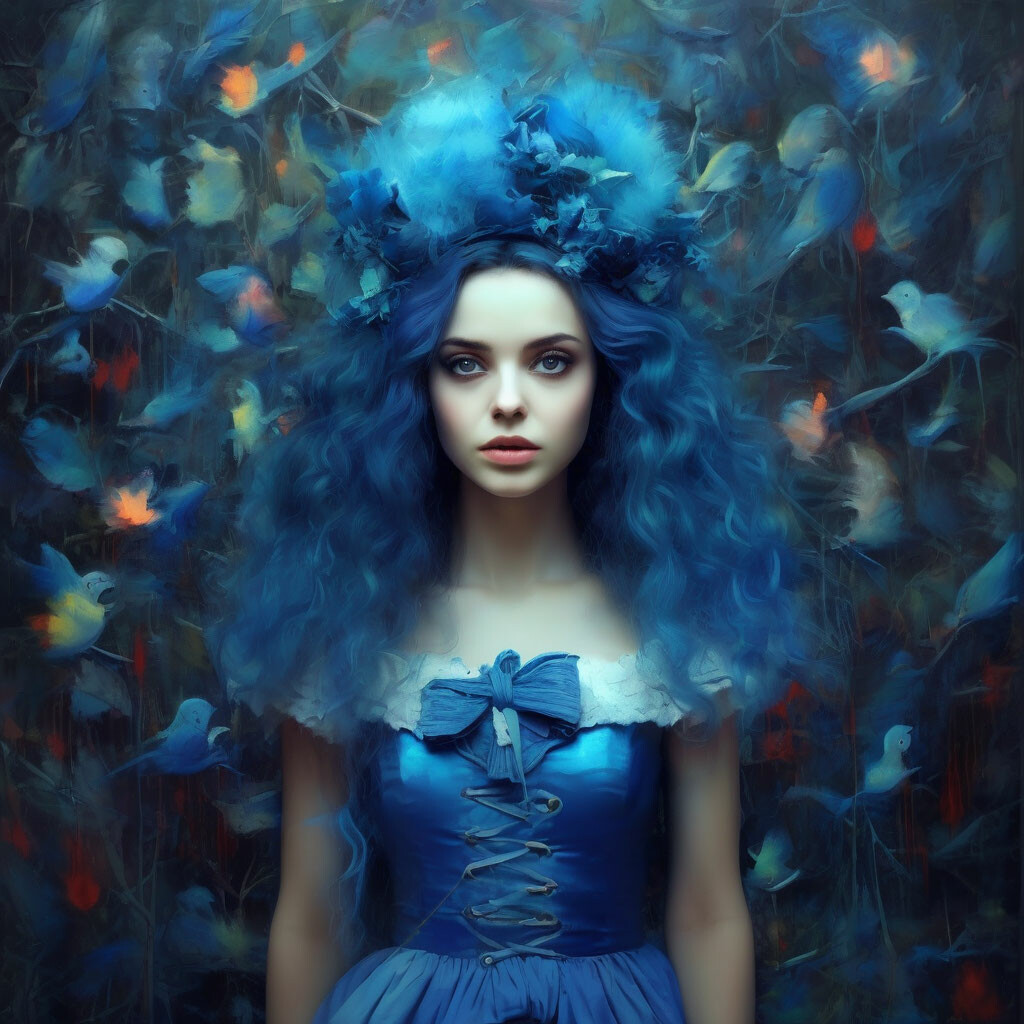 "Alice mavi musiki tashakkulebanda" — image created in Shedevrum