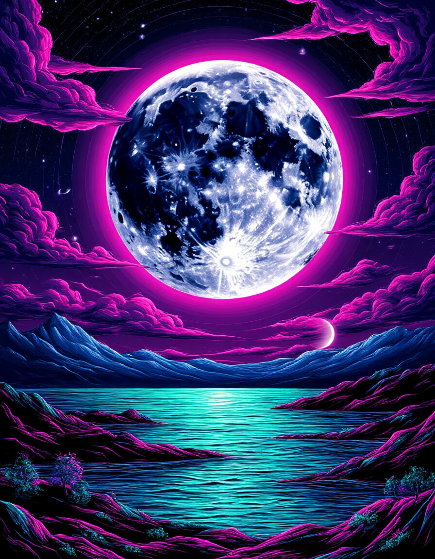 "Eclipse of the moon fluorescence mint neon from above solar wind ...
