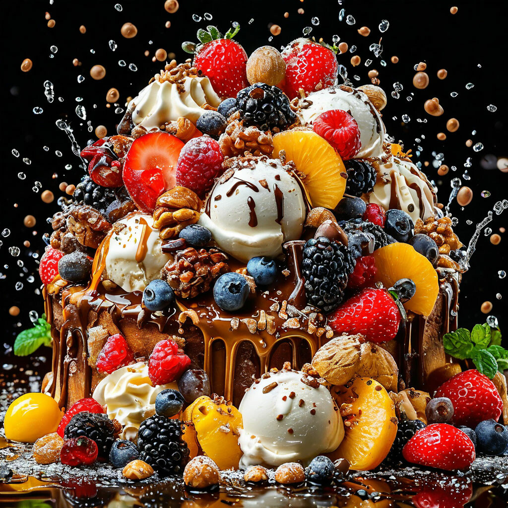 "Studio shot, big dessert for those with a sweet tooth, syrup ...