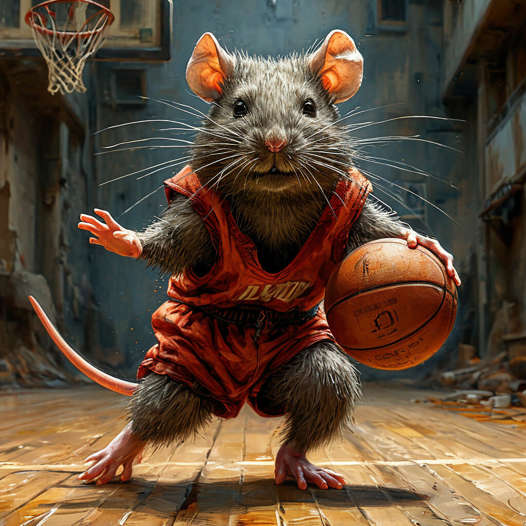 "The basketball player rat" — image created in Shedevrum