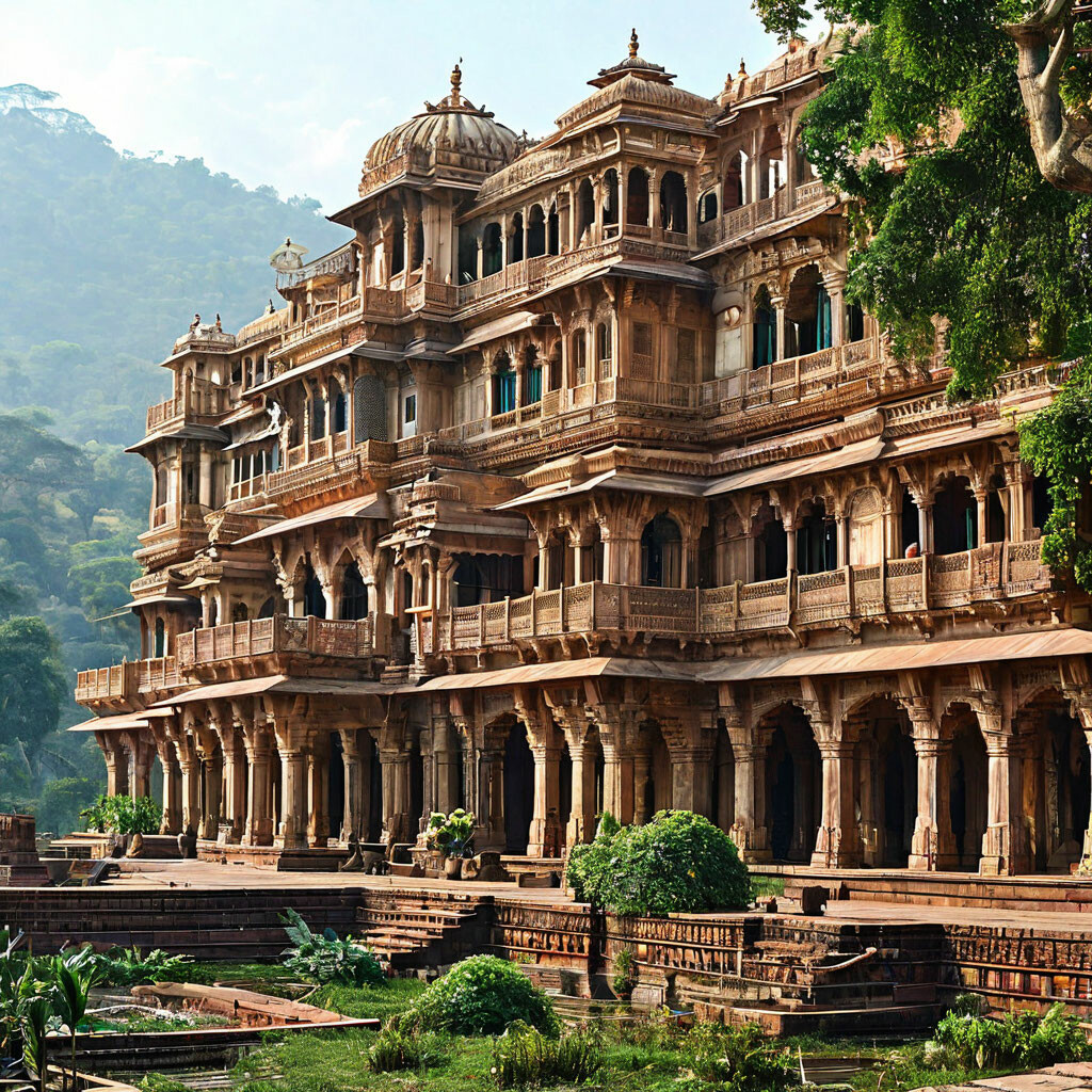 "Royal buildings from the film Bahubali" — image created in Shedevrum