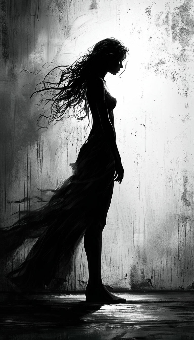 "A breathtaking black-and-white illustration of a silhouette of a ...