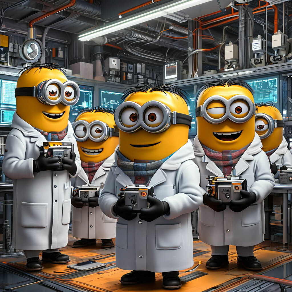 "Minion scientists" — image created in Shedevrum
