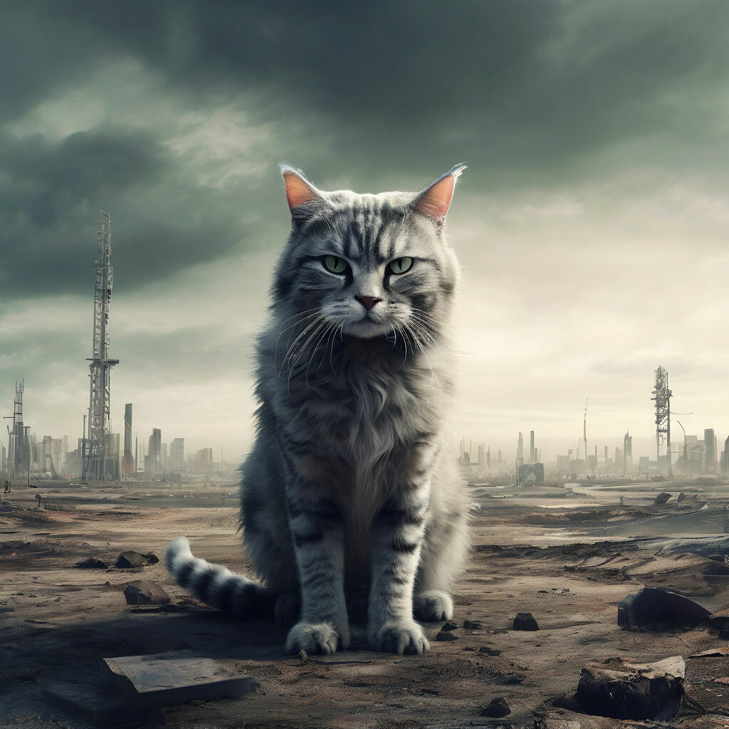 "Bully the cat post-apocalypse" — image created in Shedevrum