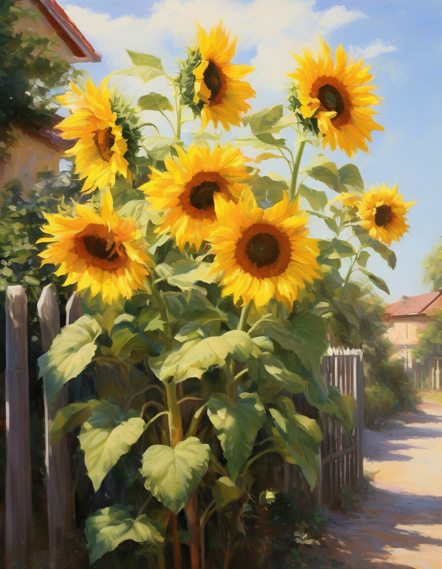 "The sunflowers have already outgrown the fences and are looking out ...