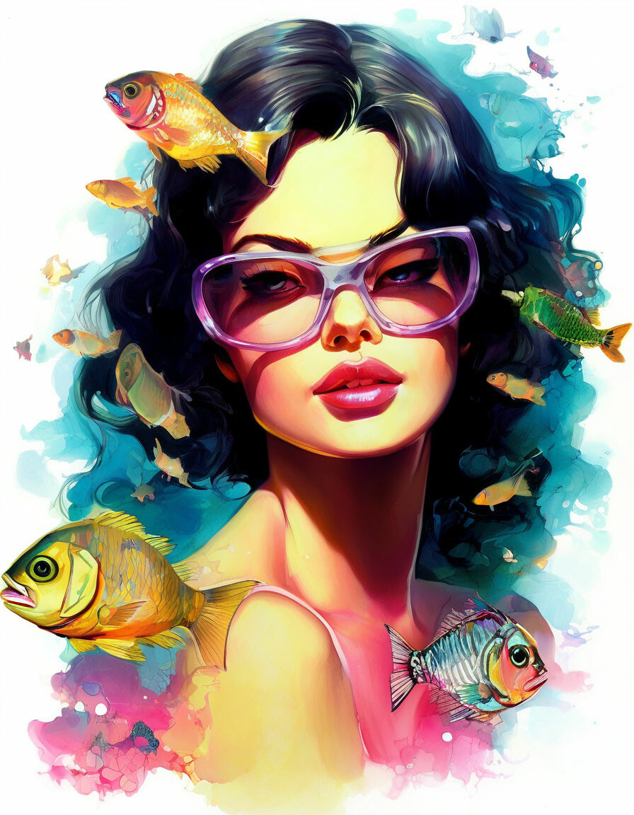 "Catch pearl fish In a girl's eyes alcohol ink drawing with a neon ...