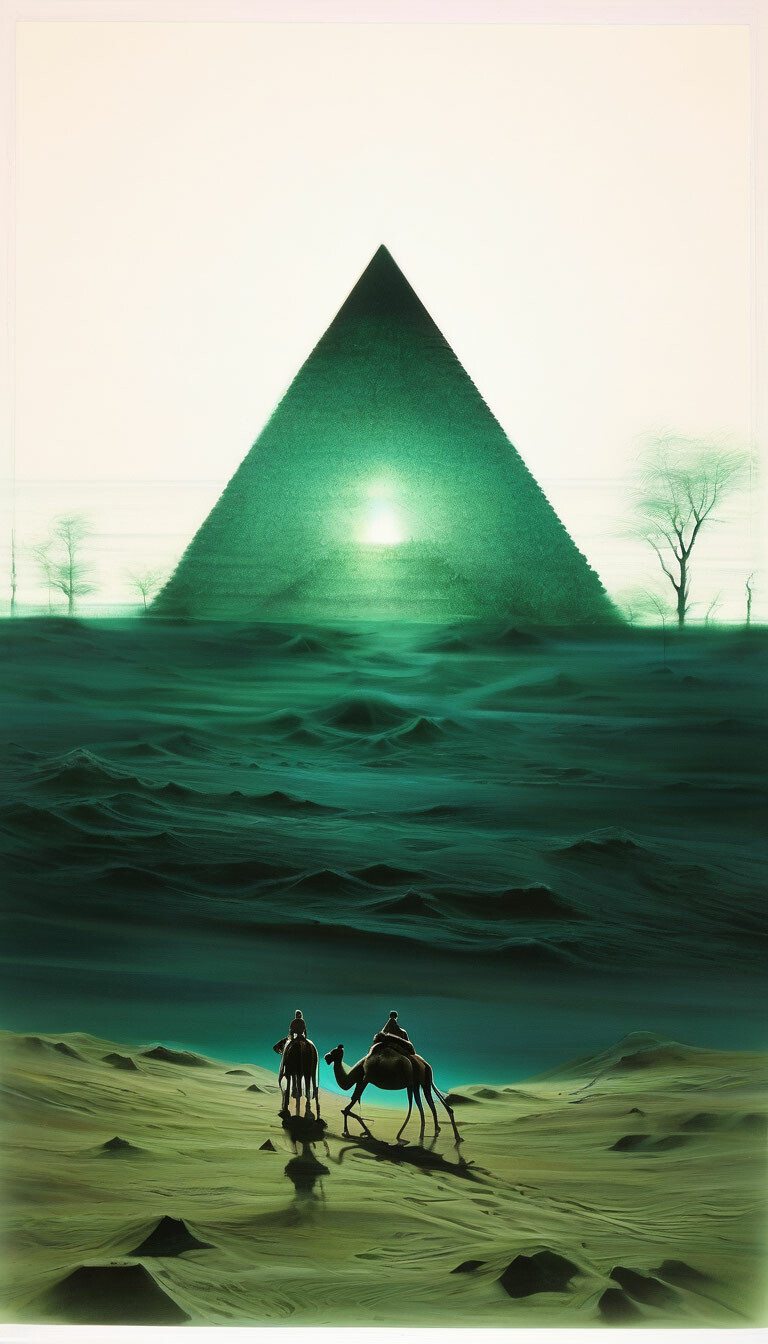 "Double exposure, to the light, superimposition of worlds,pyramid ...