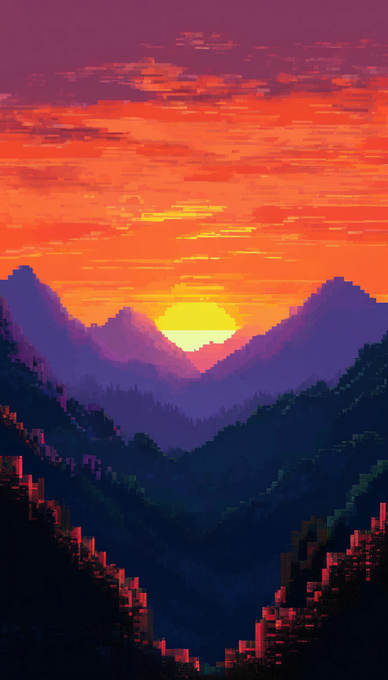 "Sunset,mountain view,8-bit, beautiful, 4k, professional photo, 1/250s ...