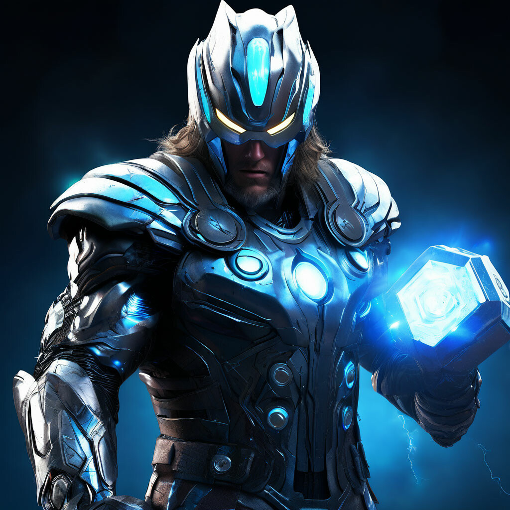 "Cyborg Thor Odinson, metal skin, full…" — image created in Shedevrum