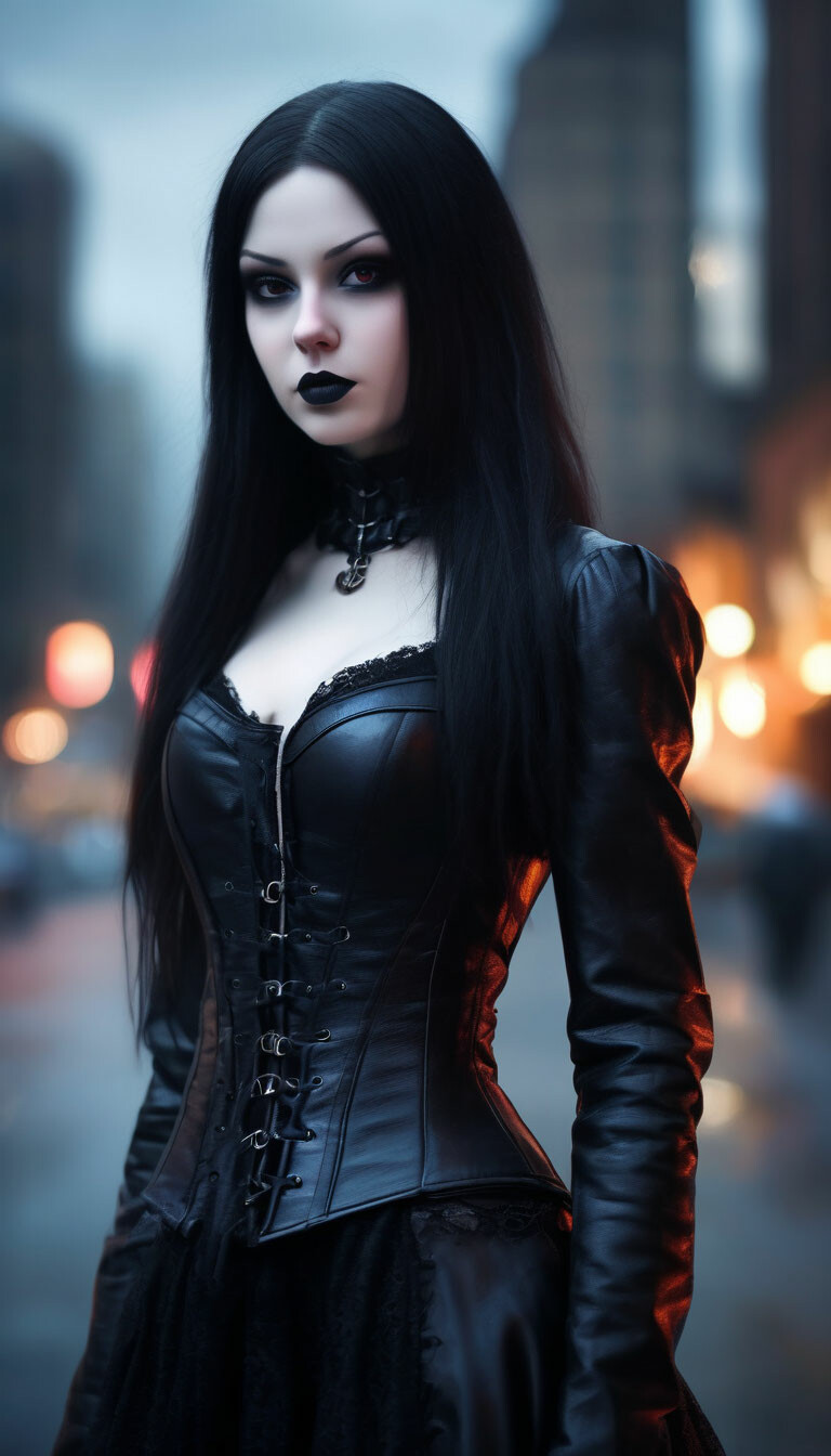 "Gothic girl, pale skin, red eyes, …" — image created in Shedevrum