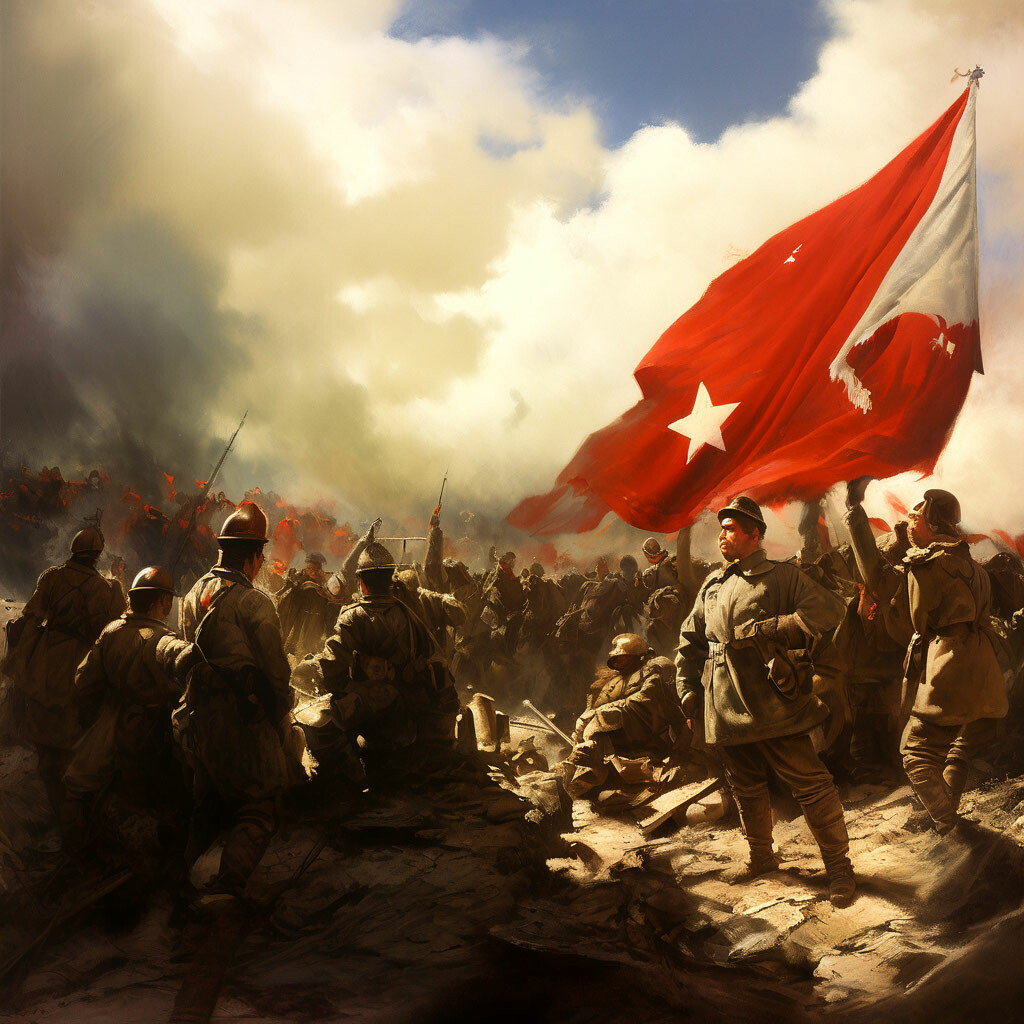 "Las tropas soviéticas ganan en el campo de batalla y ponen su bandera ...