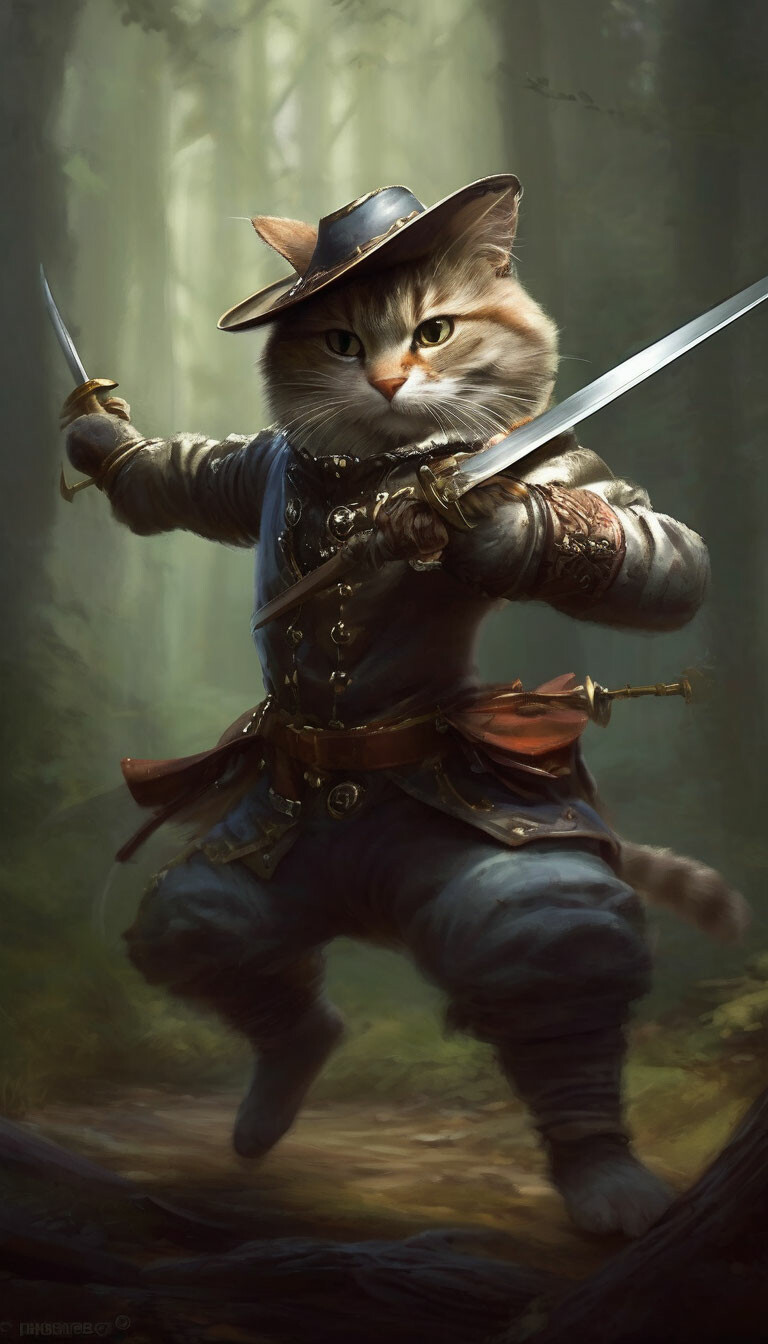 "The Musketeer cat fights with the …" — image created in Shedevrum
