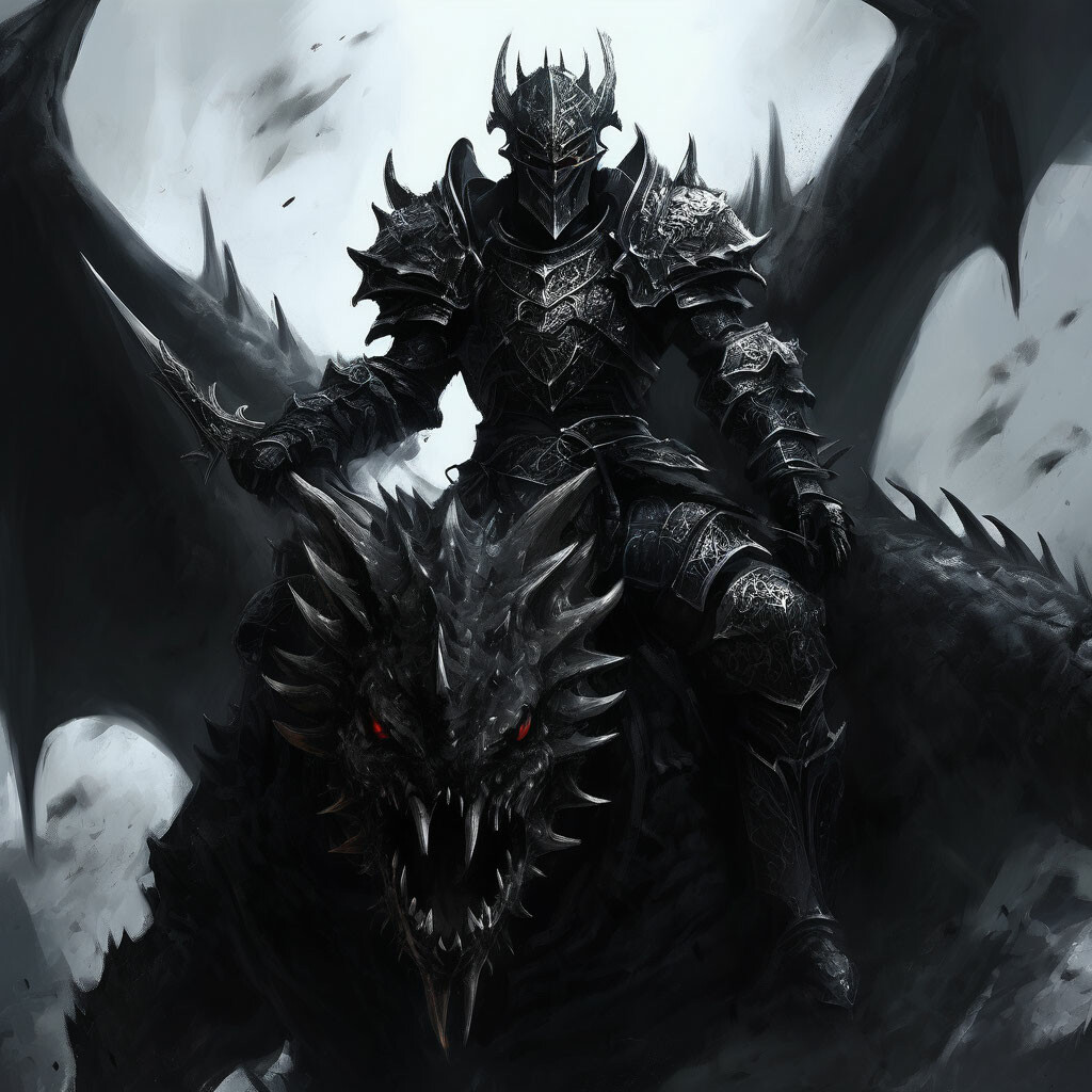 "A knight in a completely black …" — image created in Shedevrum