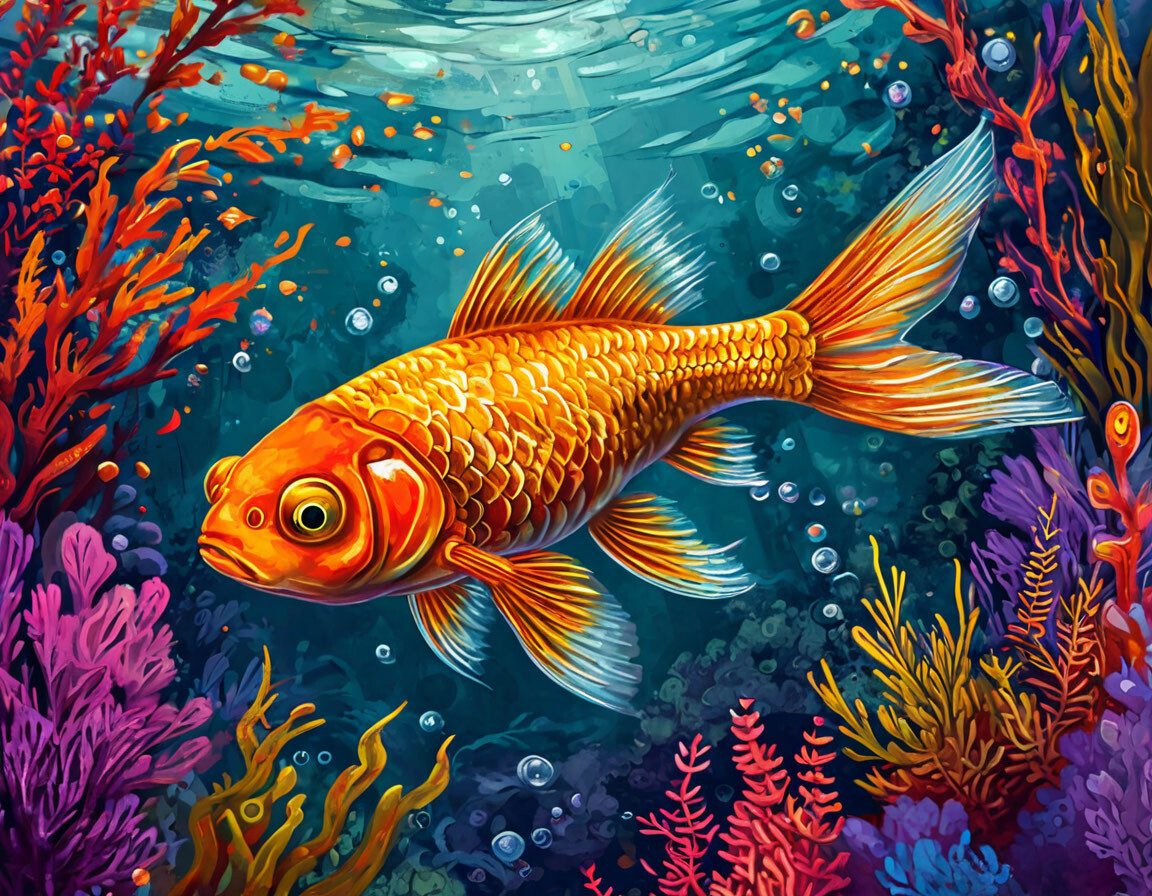 "A small goldfish on the background of…" — image created in Shedevrum