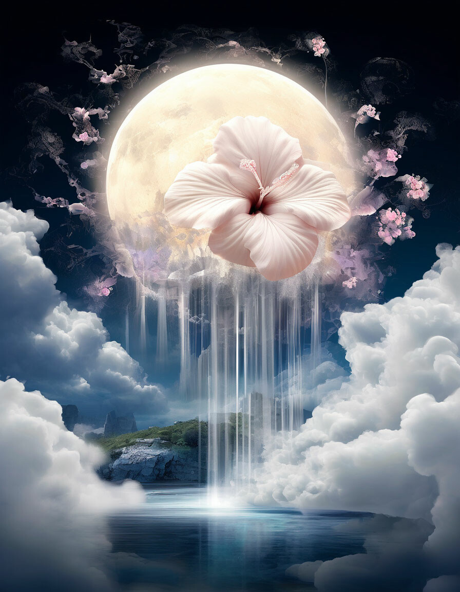 "Moon Waterfall Full moon in the form …" — image created in Shedevrum