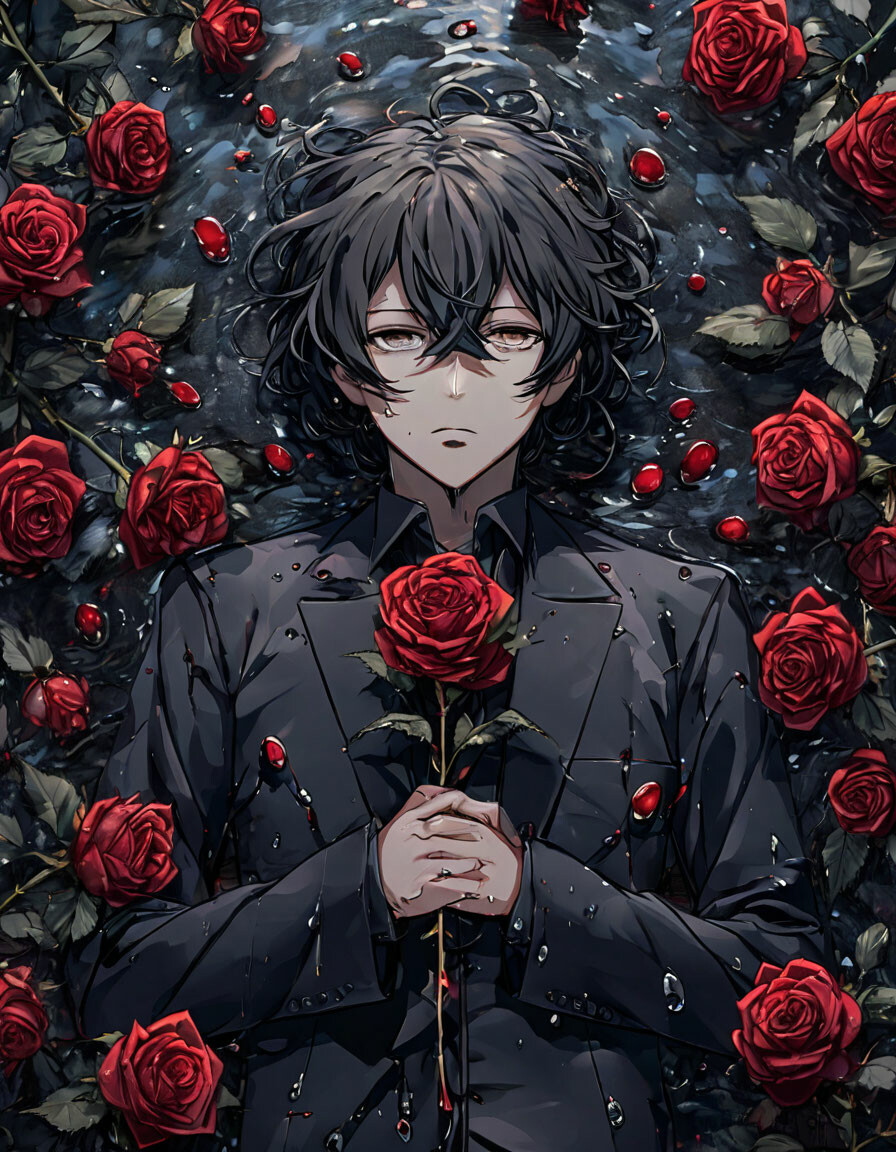 "🖤Dazai...🖤 Dazai Osamu lies on …" — image created in Shedevrum