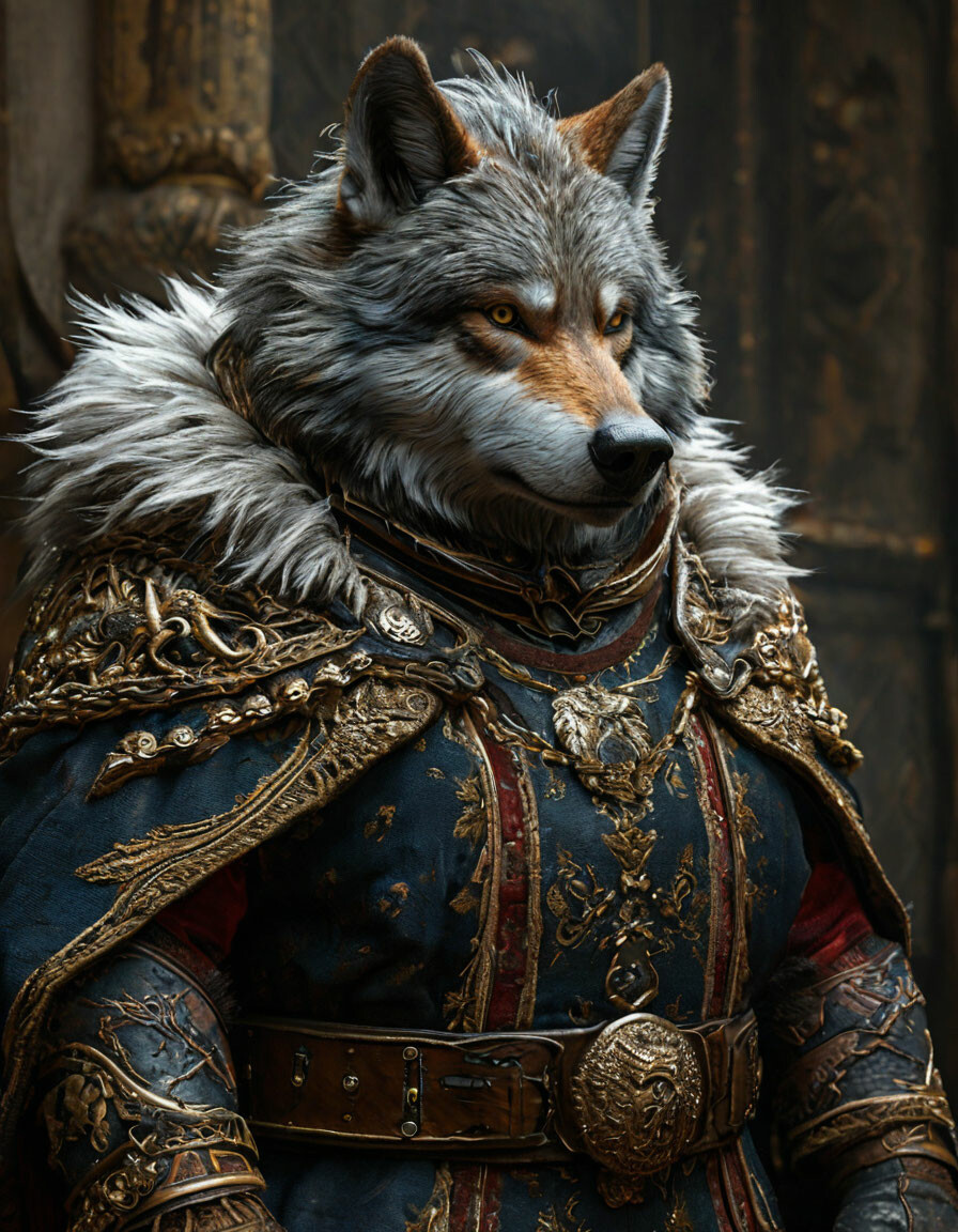 "Huge fat anthropomorphic wolf emperor…" — image created in Shedevrum