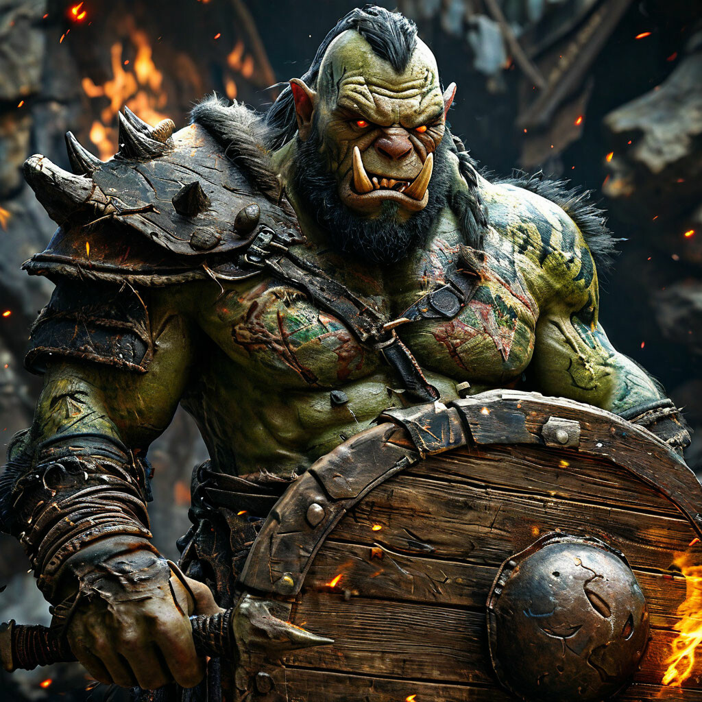 "The orc of legend, majestic and mighty, bursts out of the dark depths ...