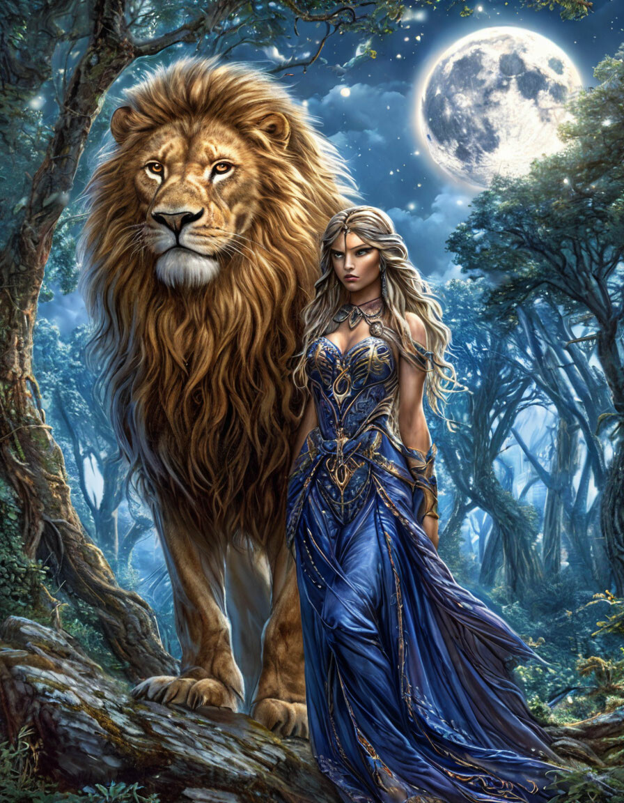 "In the style of Magic The Tablets🪄 Nemean Lion of the Moon Goddess ...