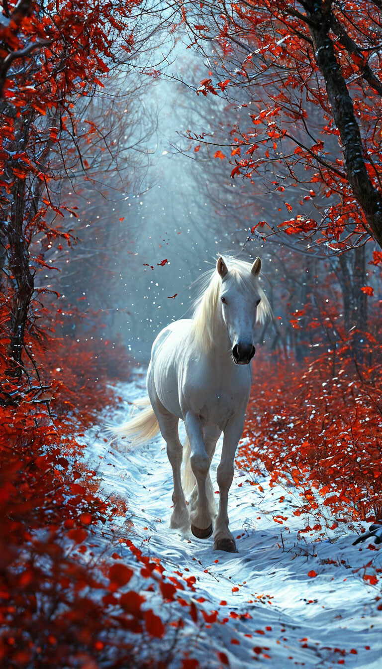 " a white horse is walking and from …" — image created in Shedevrum