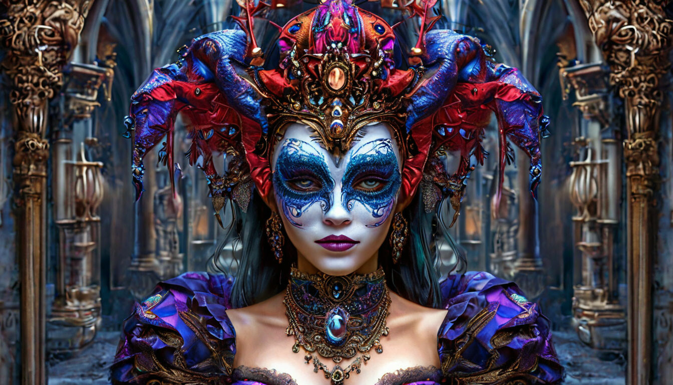 "Crown mask Bikini jester Gothic …" — image created in Shedevrum